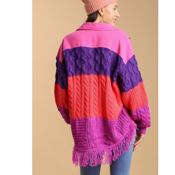 Umgee | Jackets & Coats | The Aniesa Chenille Cable Knit Color Block ...
